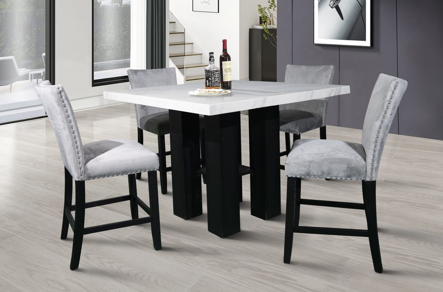 GTU Furniture 5Pc Counter Height Square Dining Table with Faux Marble ...