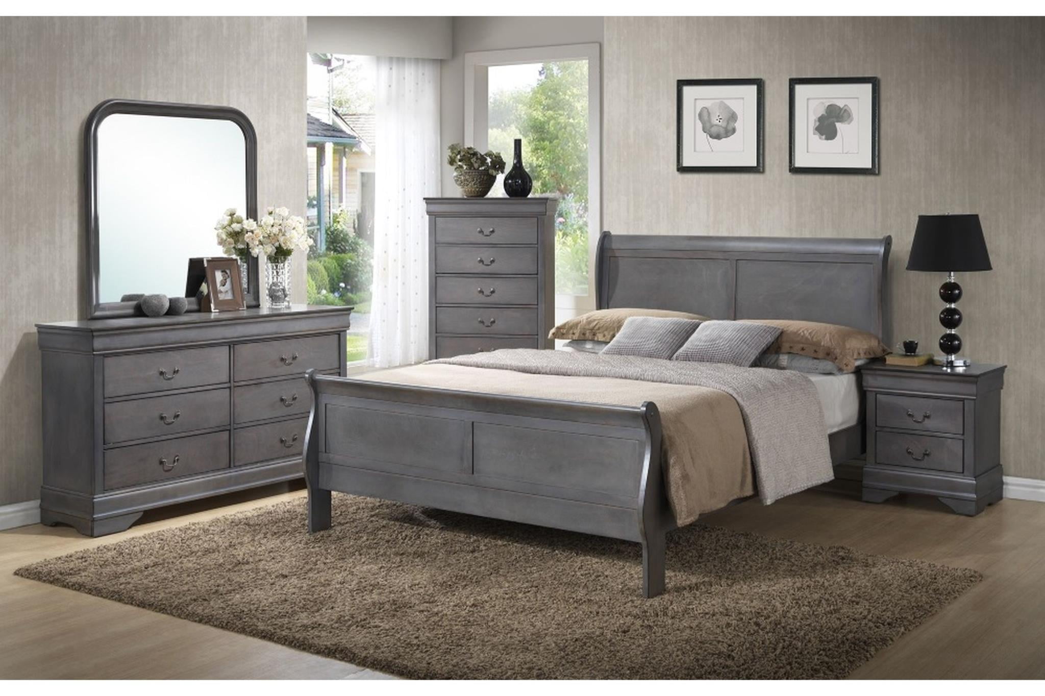 GTU Furniture Classic Louis Philippe Styling Grey Louis Philippe 5Pc ...