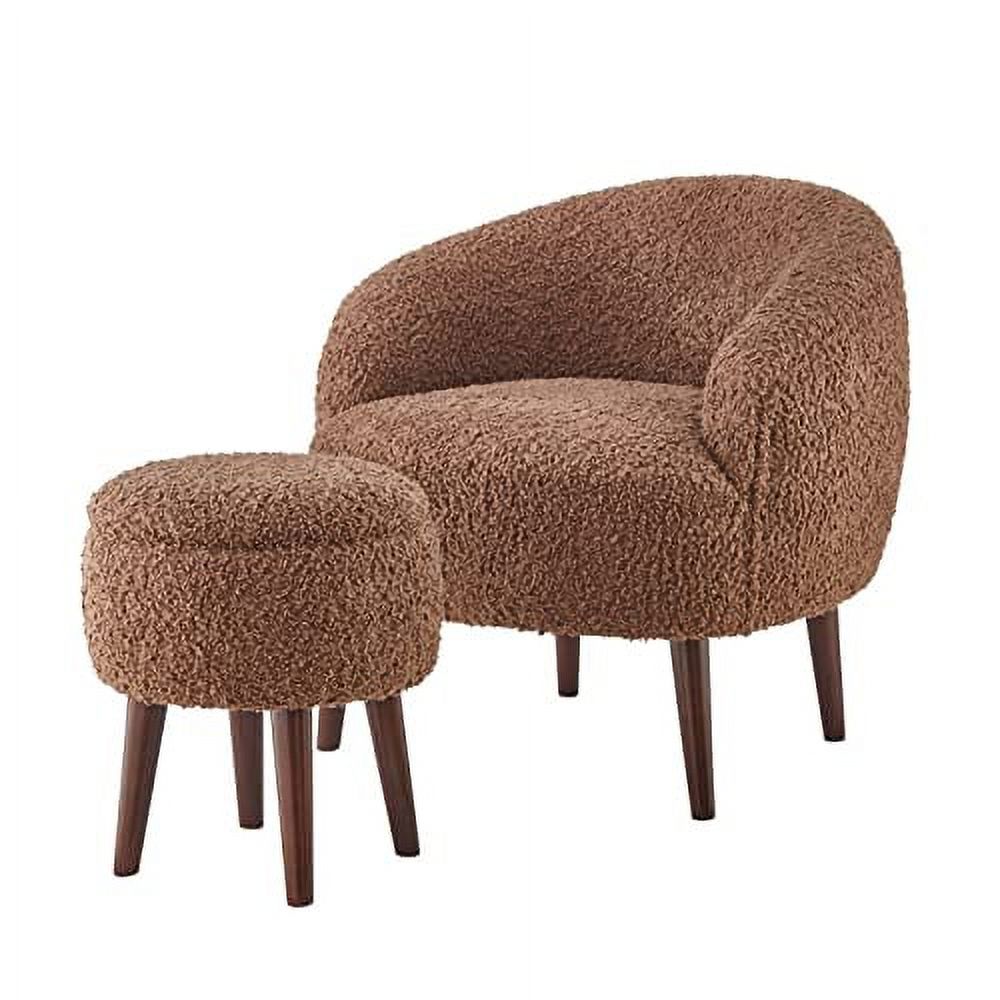 GTU Furniture Modern Barrel Teddybear Plush Accent/Side Dark Brown ...