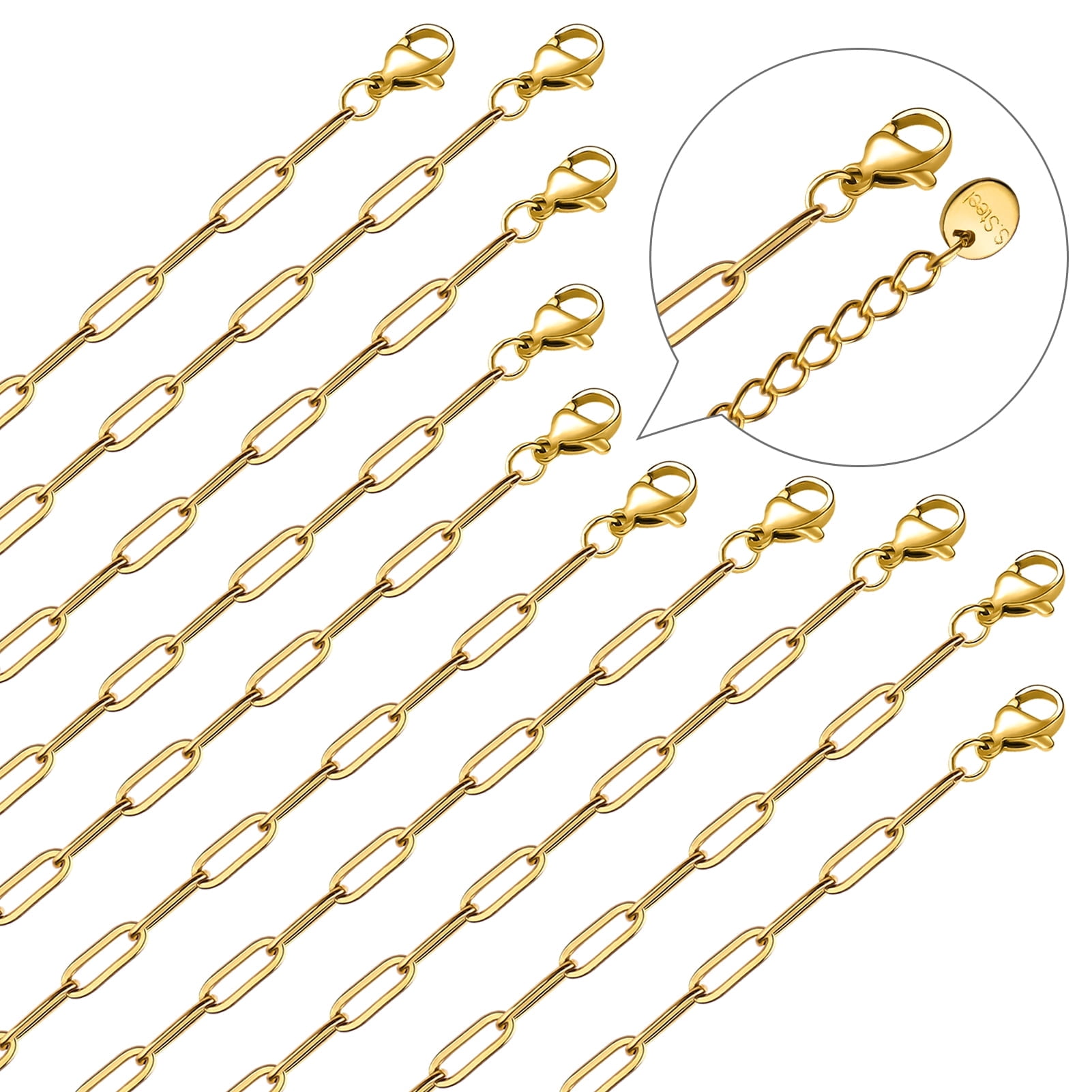 UMAOKANG 10Pcs 18Inch 18K Gold Plated Charm Necklace Chain Bulk 3x9mm ...