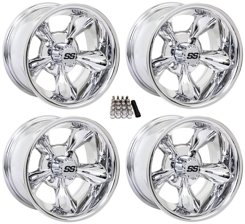 GTW Godfather 10" Golf Cart Wheels/Rims Chrome E-Z-GO & Club Car ...