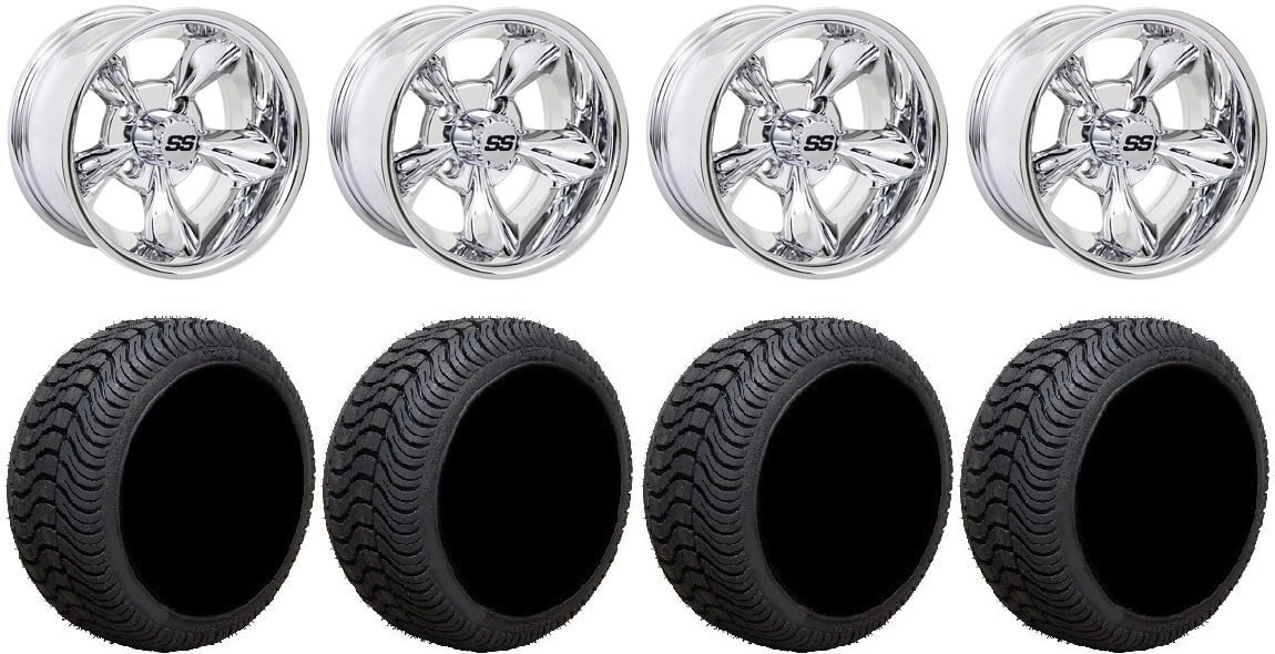 GTW Godfather 12" Golf Cart Wheels Chrome 215x35 Cruze Tires Yamaha ...