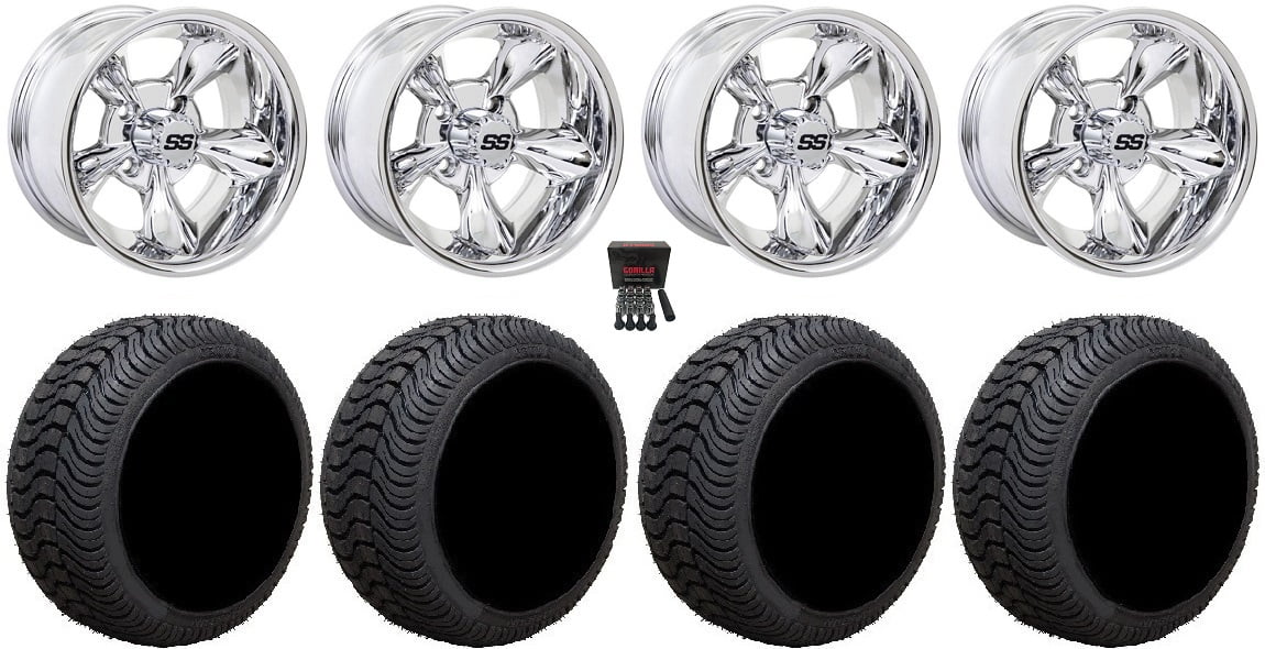 GTW Godfather 12" Golf Cart Wheels Chrome 215x50 Cruze Tires E-Z-GO ...