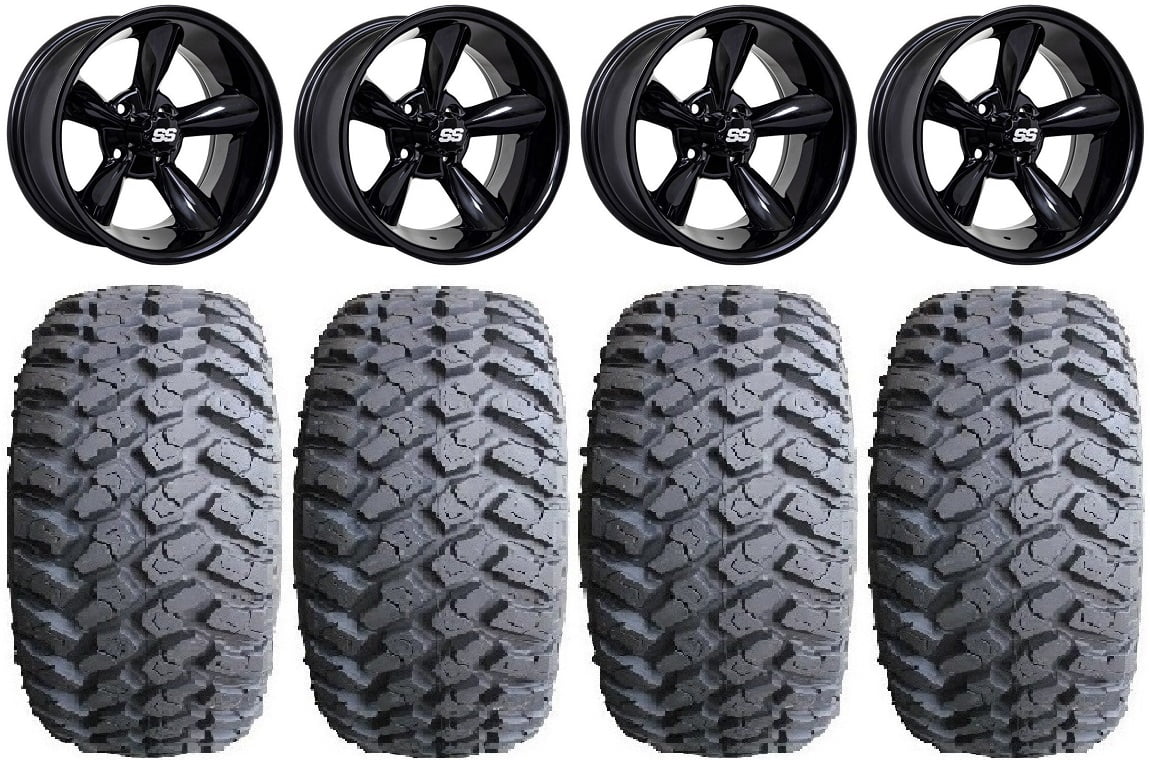 GTW Godfather 14" Golf Cart Wheels Black 23" Hammer Tires E-Z-GO & Club ...