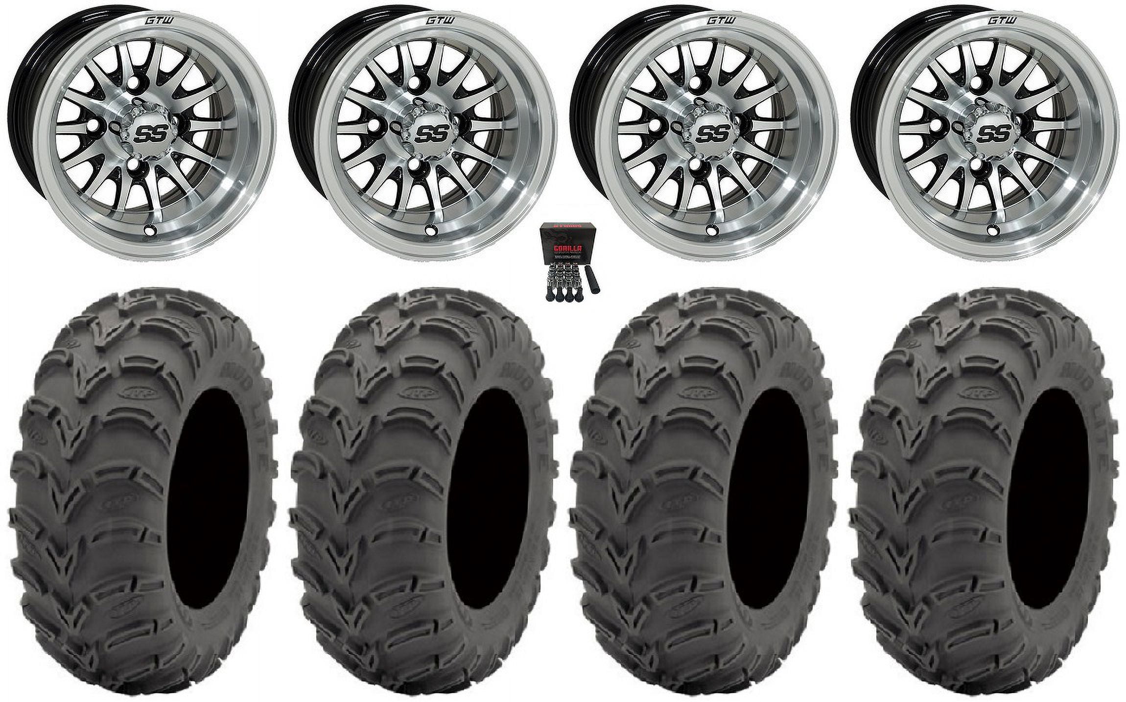 GTW Medusa 10" Golf Wheels Black 24x11-10 Mud Lite AT Tires Yamaha ...
