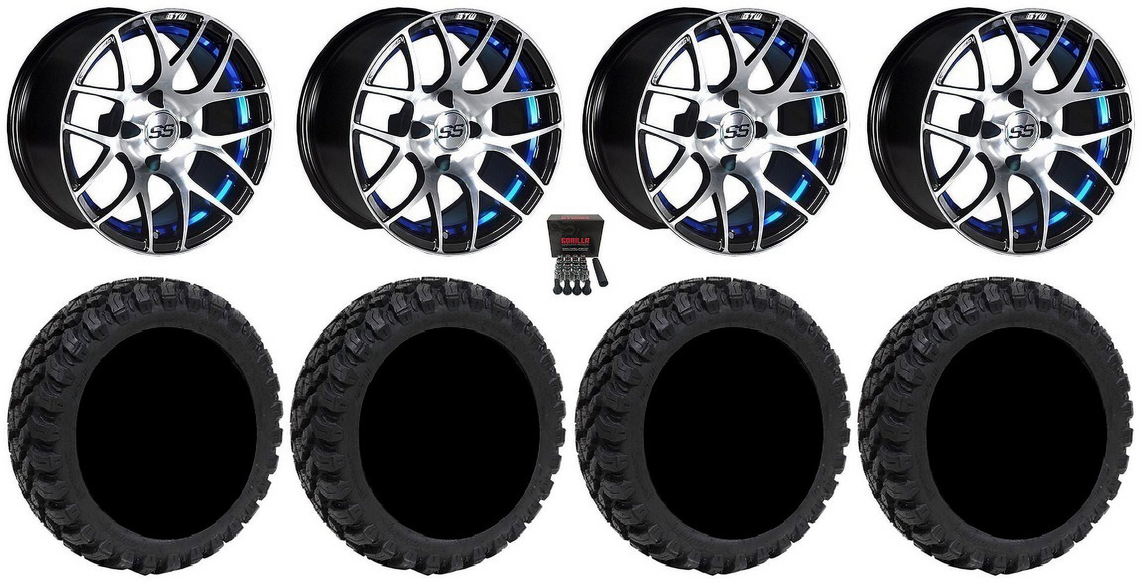 GTW Pursuit 12" Golf Cart Wheels Blue 20" Nomad Tires E-Z-GO & Club Car ...