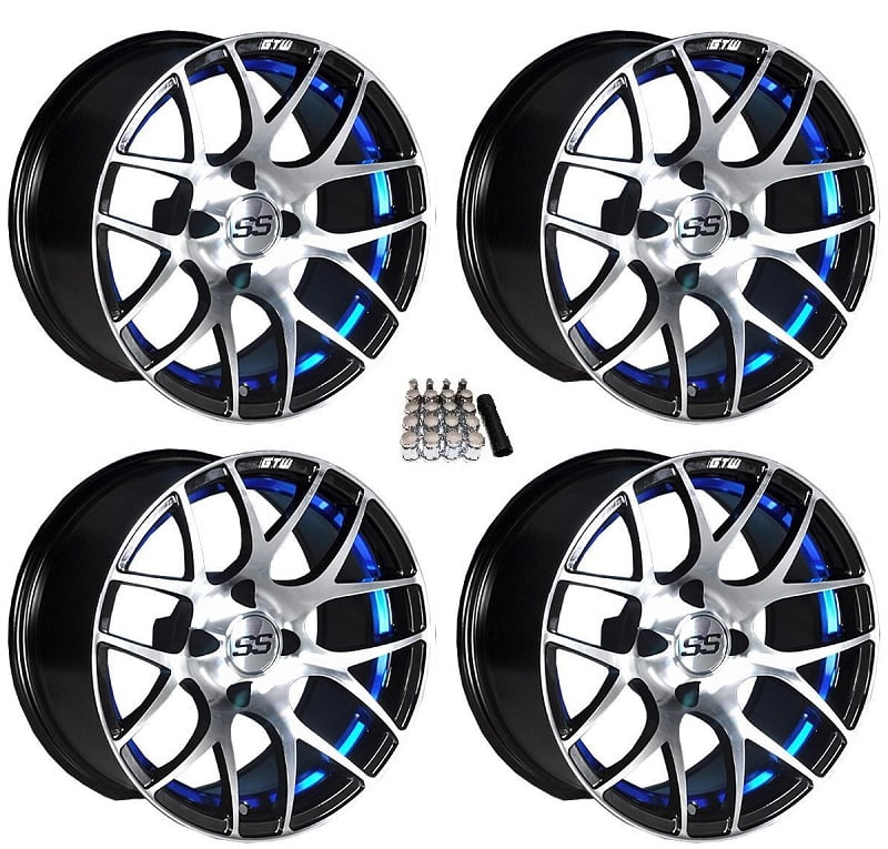 GTW Pursuit 14" Golf Cart Wheels/Rims Black/Blue E-Z-GO & Club Car ...