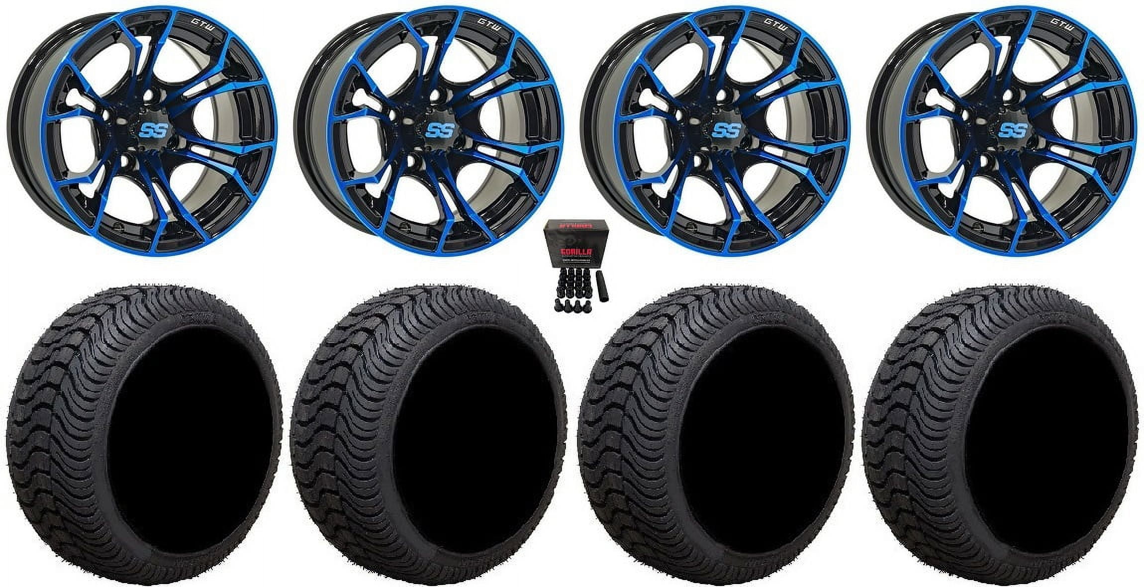 GTW Spyder 12" Golf Cart Wheels Blue 215x50 Cruze Tires E-Z-GO & Club ...