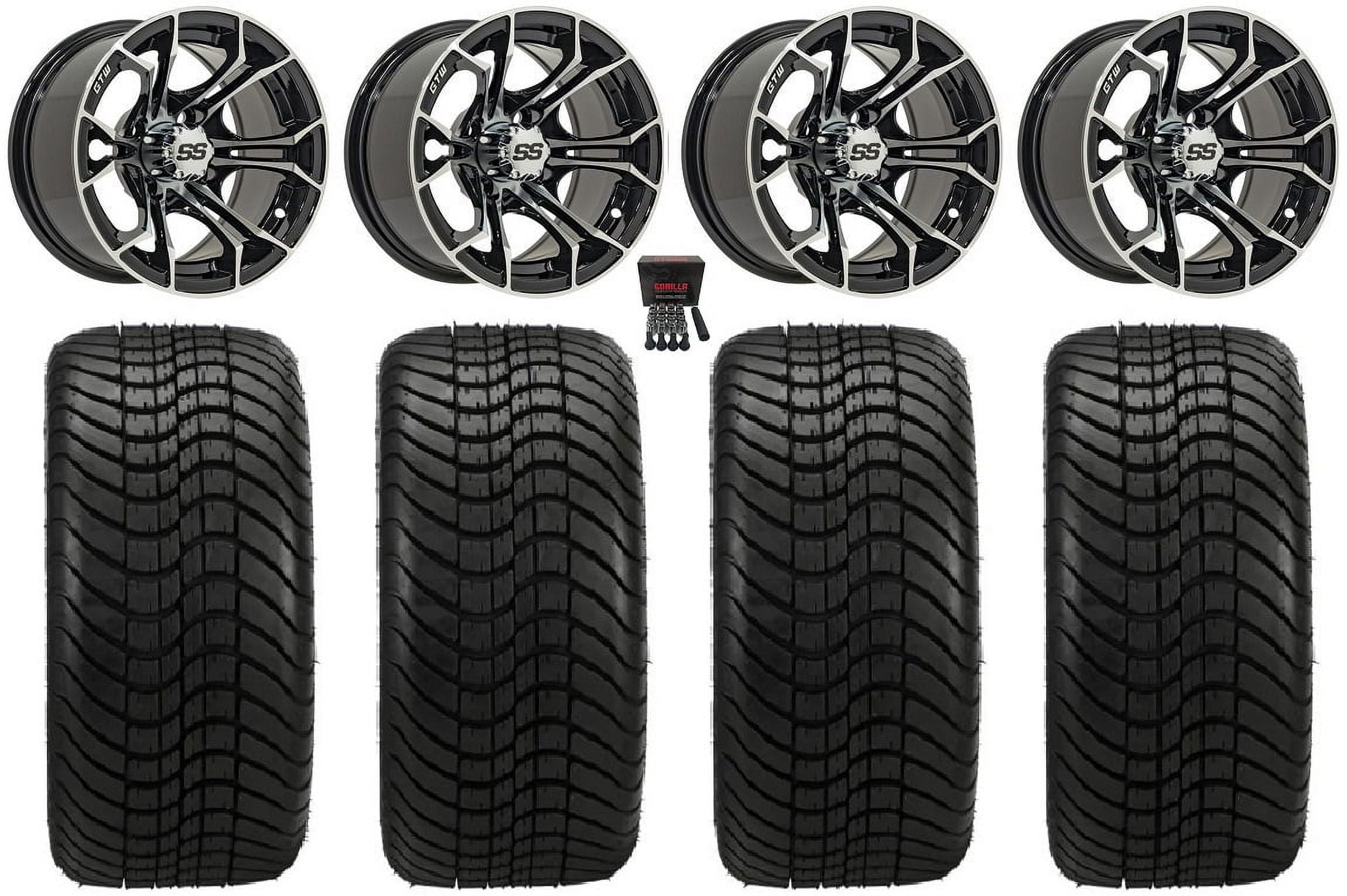 GTW Spyder 12" Golf Cart Wheels Machined Elite 215x35-12 Tires E-Z-GO ...