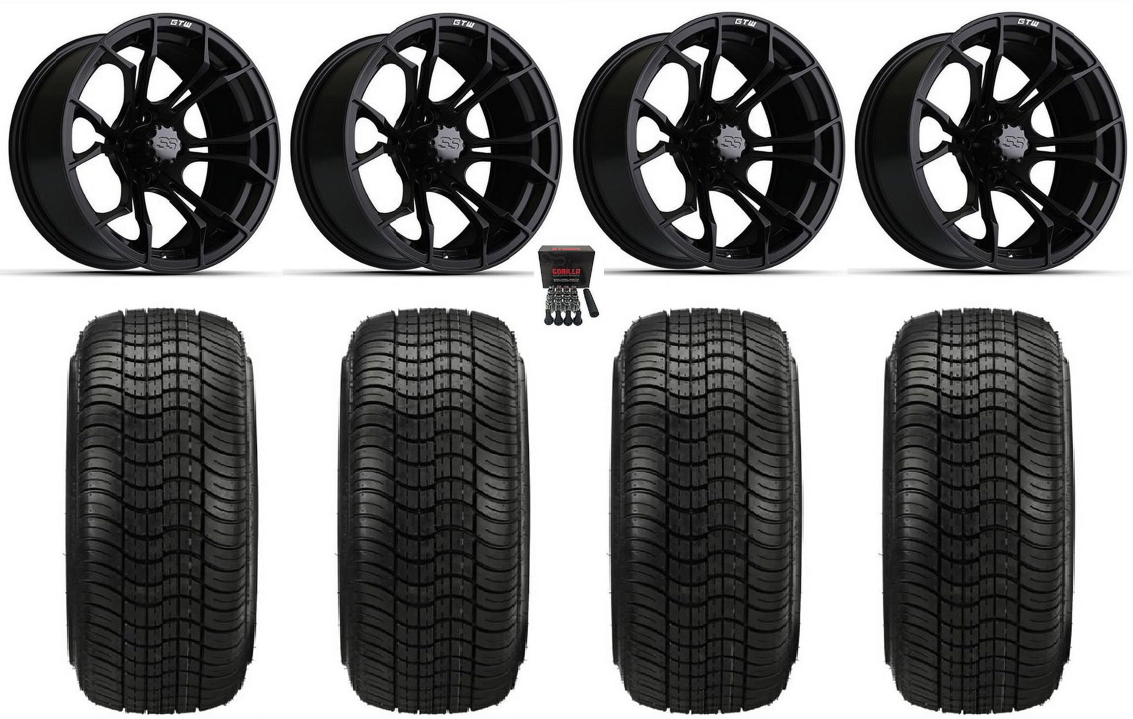 GTW Spyder 15" Golf Cart Wheels Matte Black 205x35 Elite Tires E-Z-GO ...