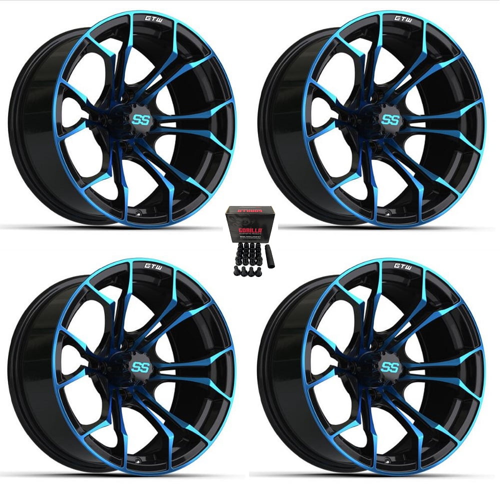 GTW Spyder 15" Golf Cart Wheels/Rims Black/Blue (3+4) Yamaha - Walmart.com