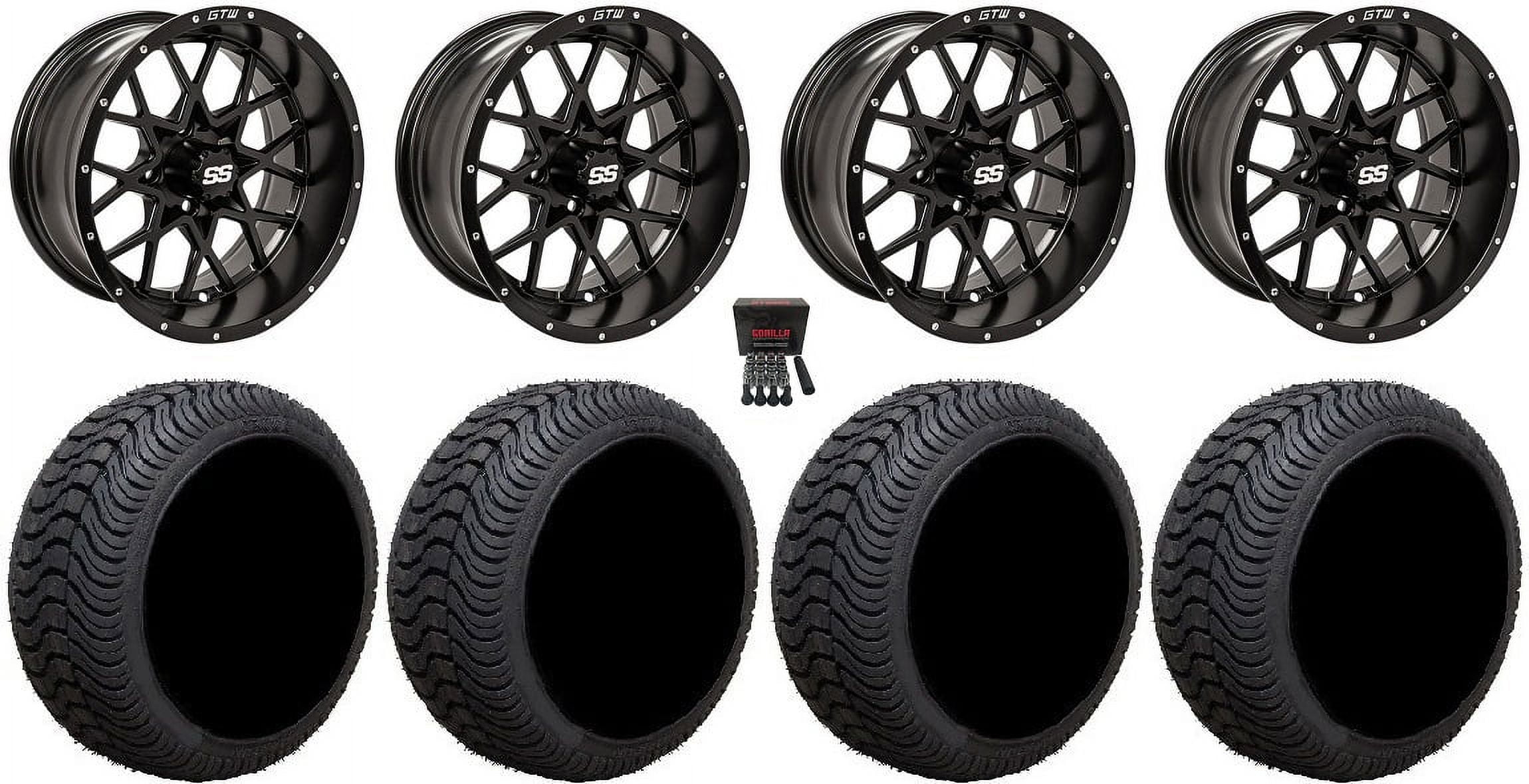 GTW Vortex 2 12" Golf Cart Wheels Black 215x50 Cruze Tires Yamaha ...