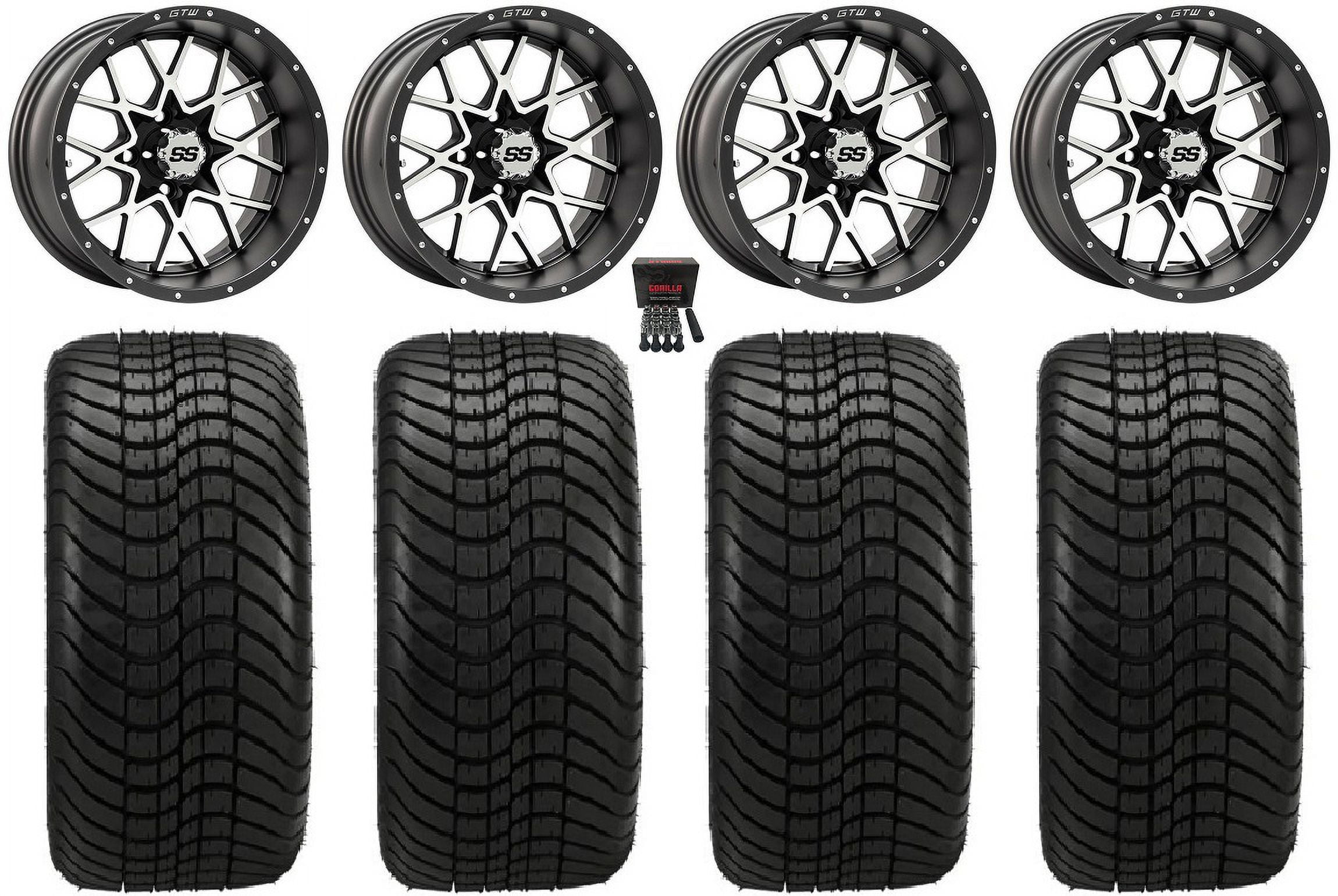 GTW Vortex 2 12" Golf Cart Wheels Gray Elite 215x35-12 Tires Yamaha ...