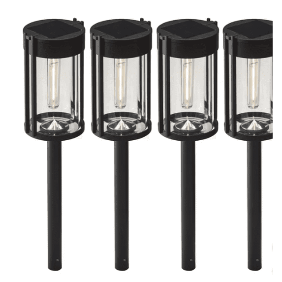 GTX Solar LED Pathway Lights, 4-Pack, 25 Lumens, 8-Hour Runtime, Black ...