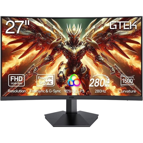 GTek 27 Inch Curved 280Hz 240Hz Gaming Monitor FHD 1080P, 1500R Curve ...