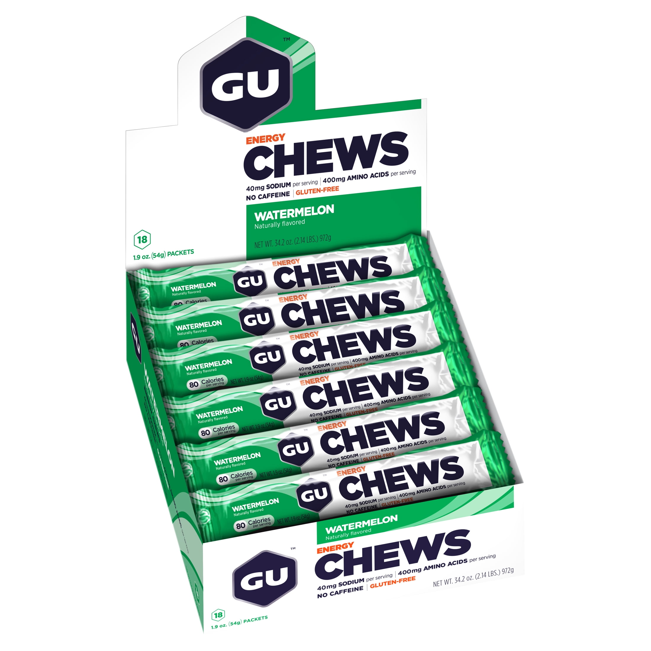 GU Energy Chews, Energy Gel Gummies, Watermelon, 18ct box - Walmart.com