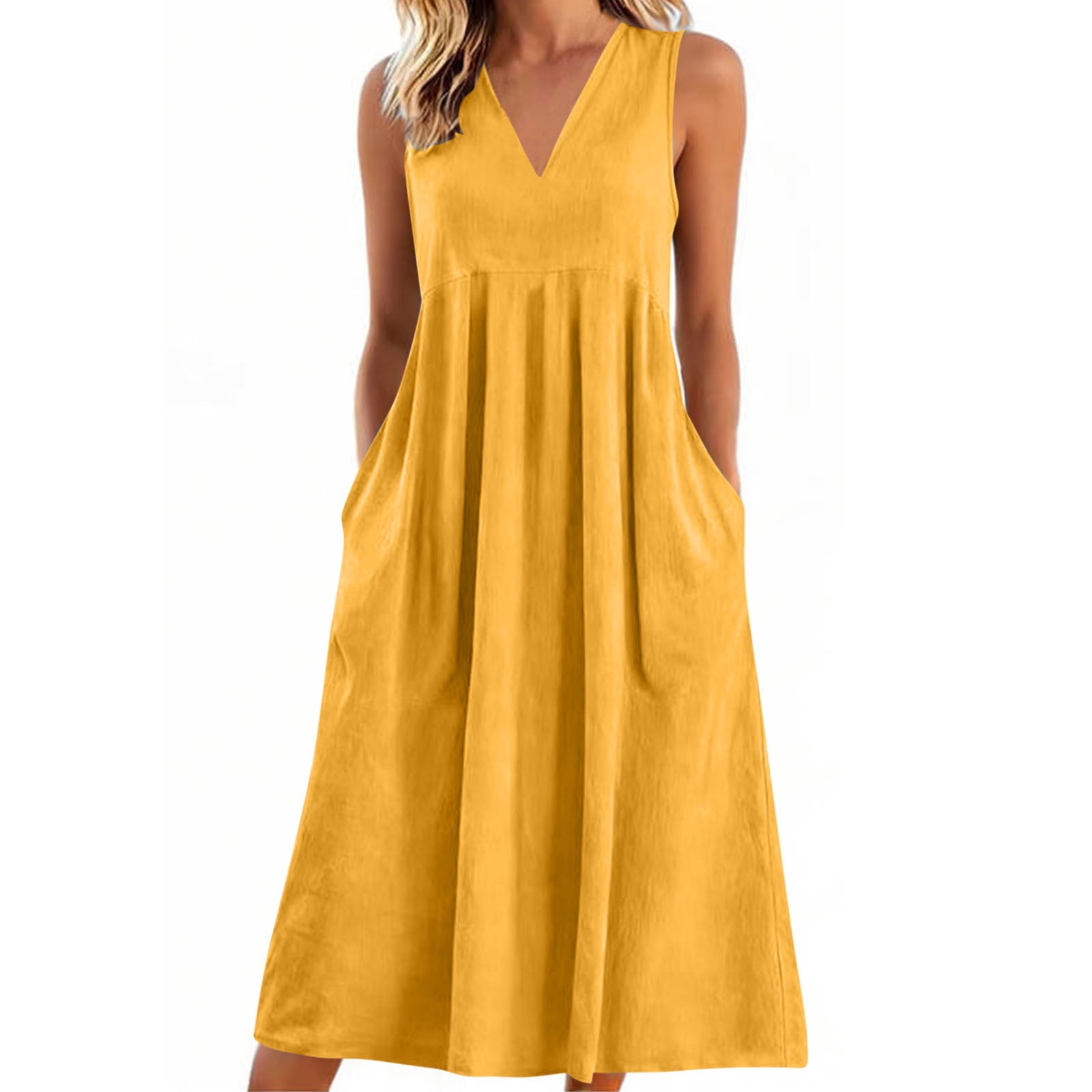 GUACER Midi Dress for Women Trendy Sleeveless V Neck with Pockets ...