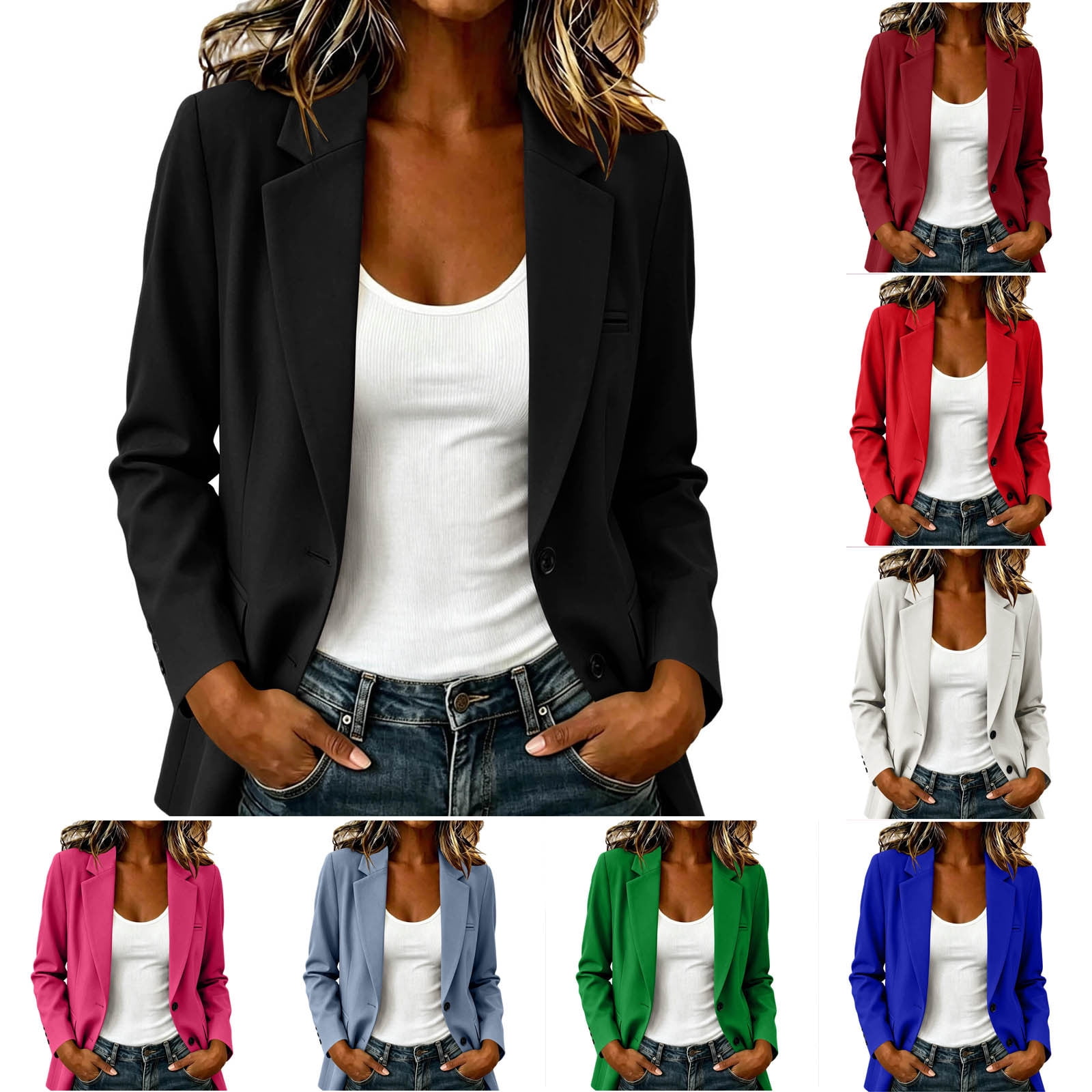 GUACER Women's Open Front Boyfriend Blazer Business Casual Loose Long ...