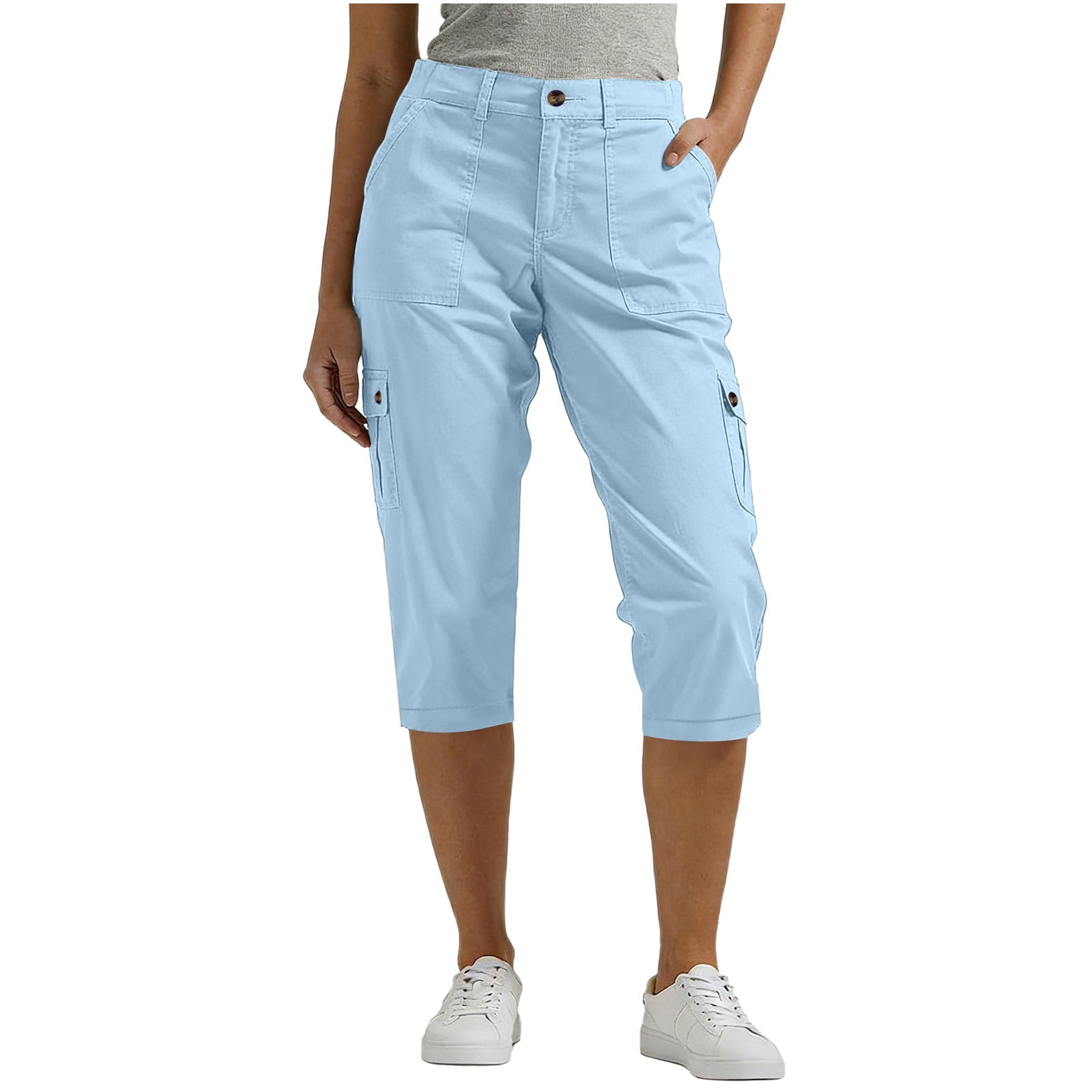GUACER Womens Capri Pants with Pockets Casual High Waisted Slim Fit ...