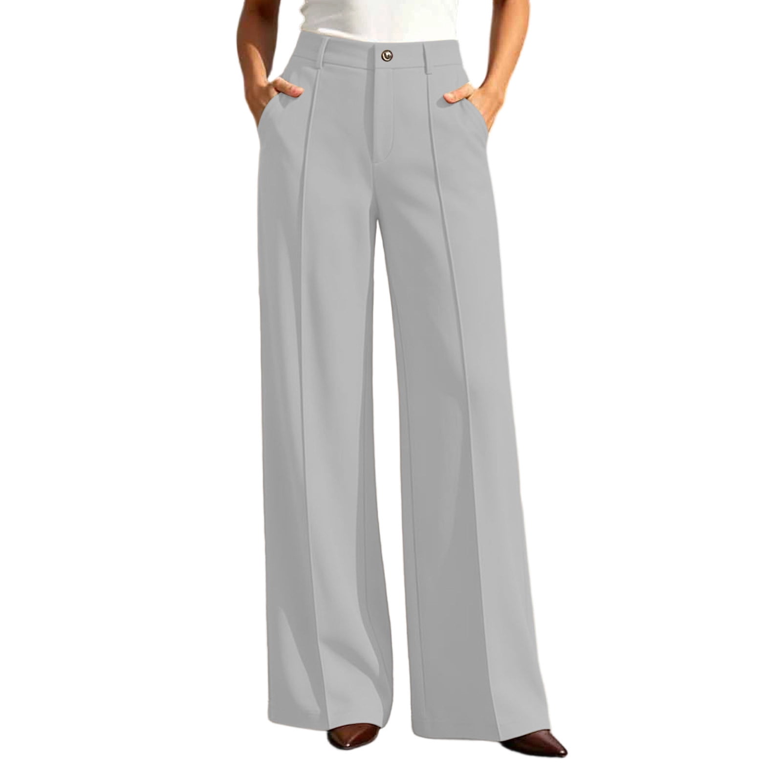 GUACER Womens Palazzo Trousers High-Waisted with Pleats Elegant Wide ...