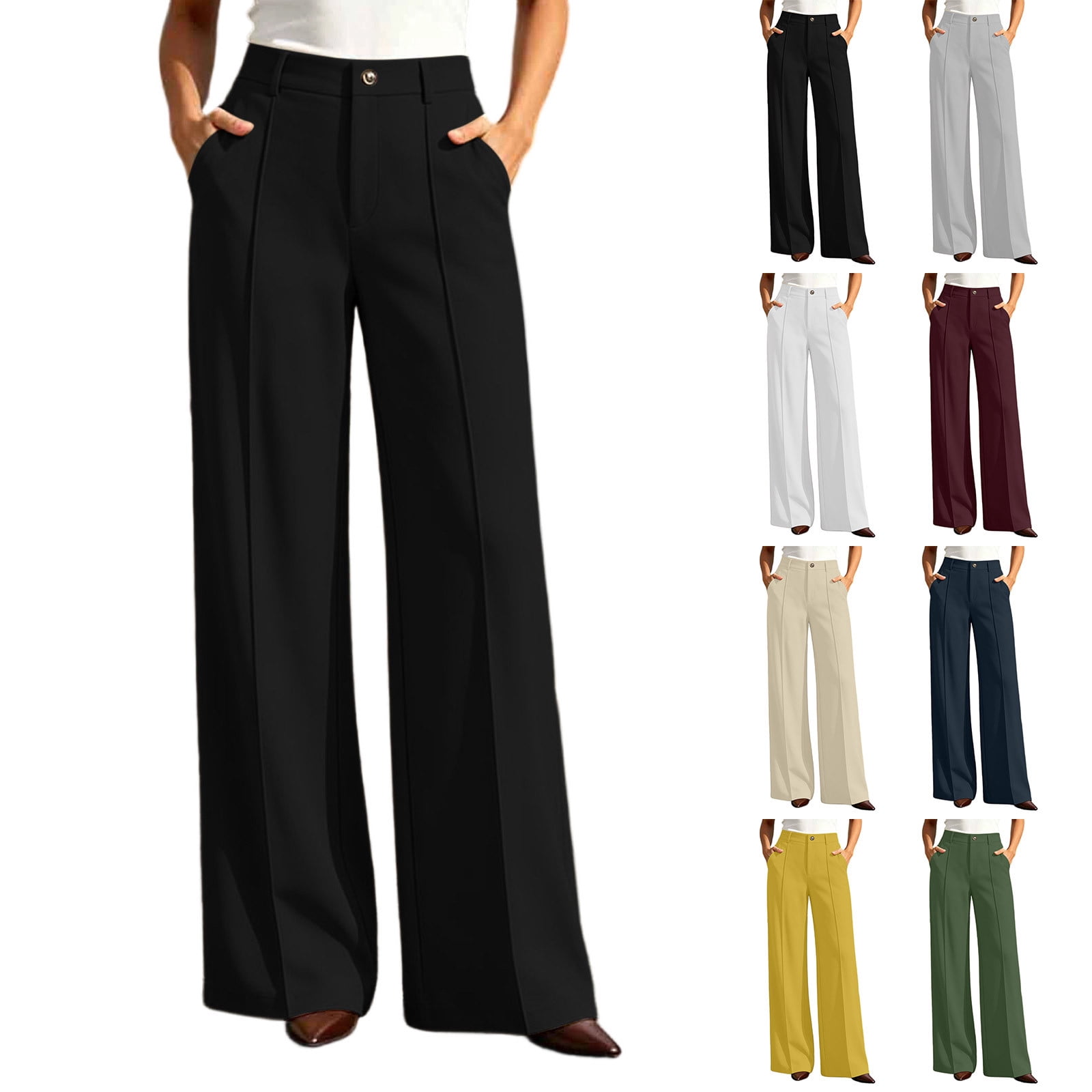 GUACER Womens Palazzo Trousers High-Waisted with Pleats Elegant Wide ...