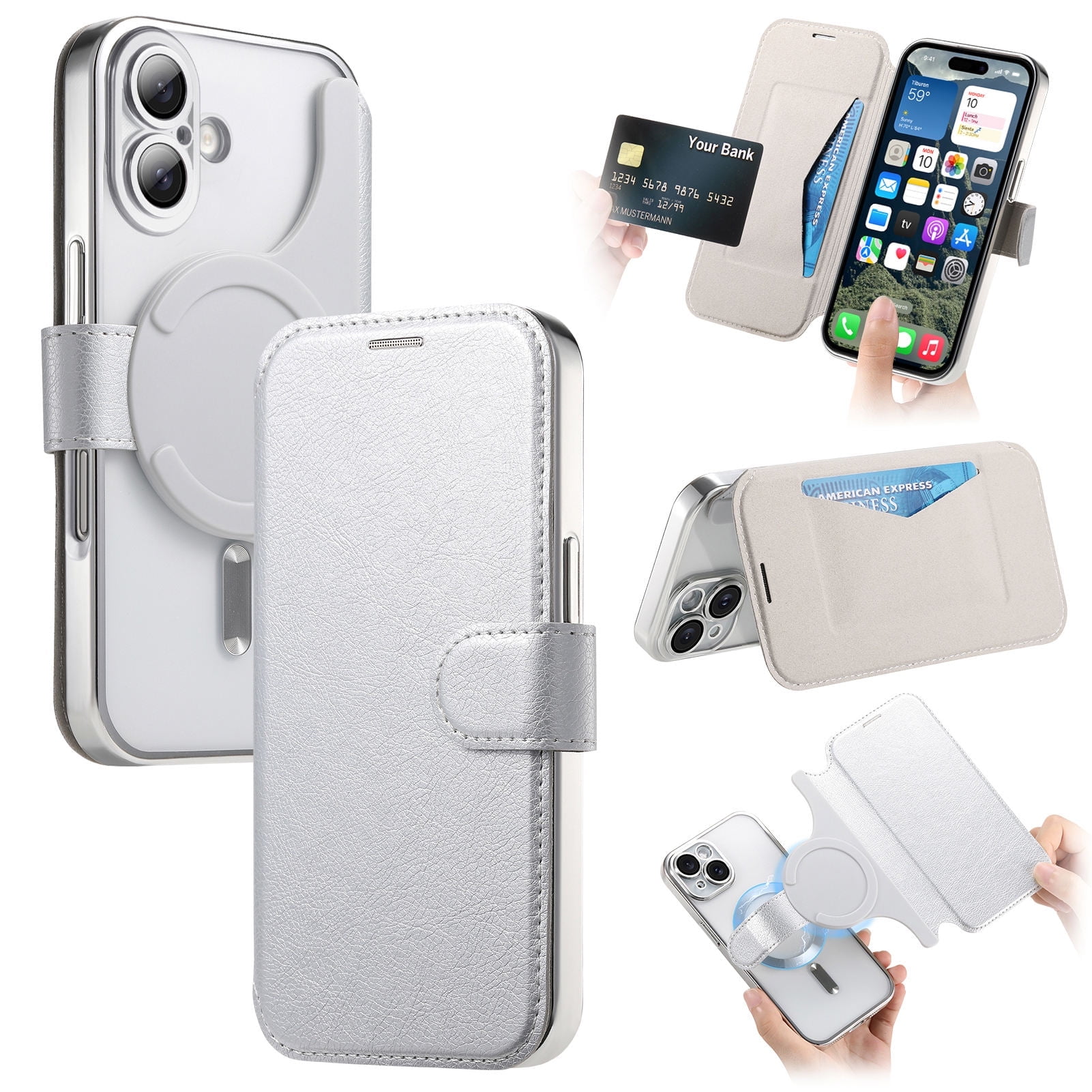 GUAGUA Case For Iphone 16 Plus Magnetic Detachable Wallet Cover Card ...