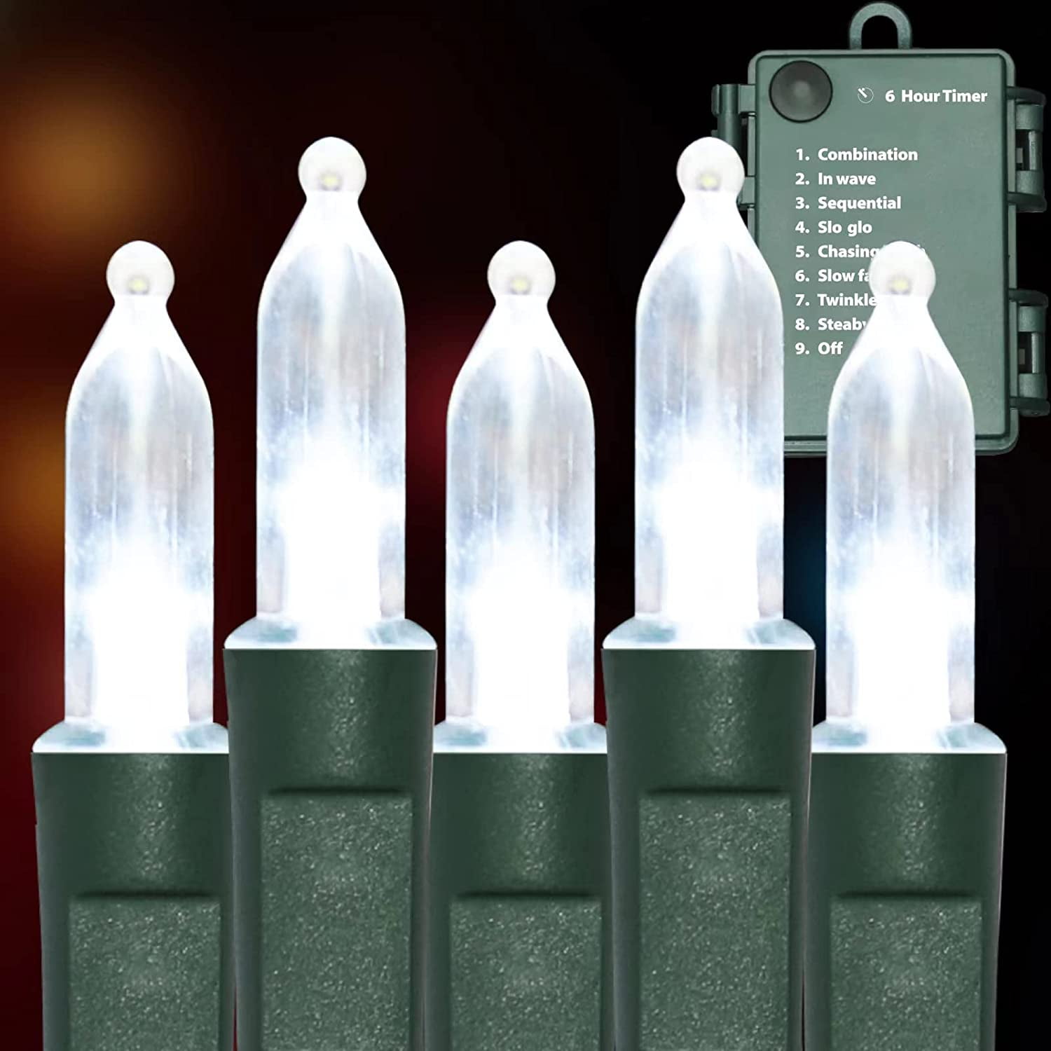 GUAJDE-100LED Mini Lights,Green Wire,Waterproof Battery Case,Multi ...