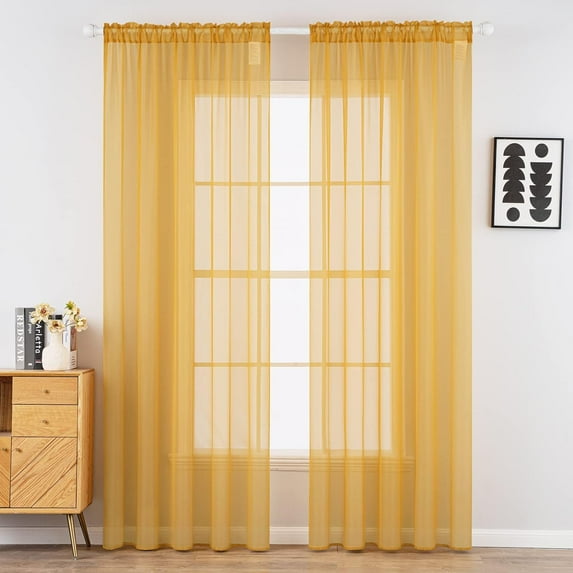 GUAJDE-2 Panels Solid Color Sheer Window Curtains Elegant Window Voile ...