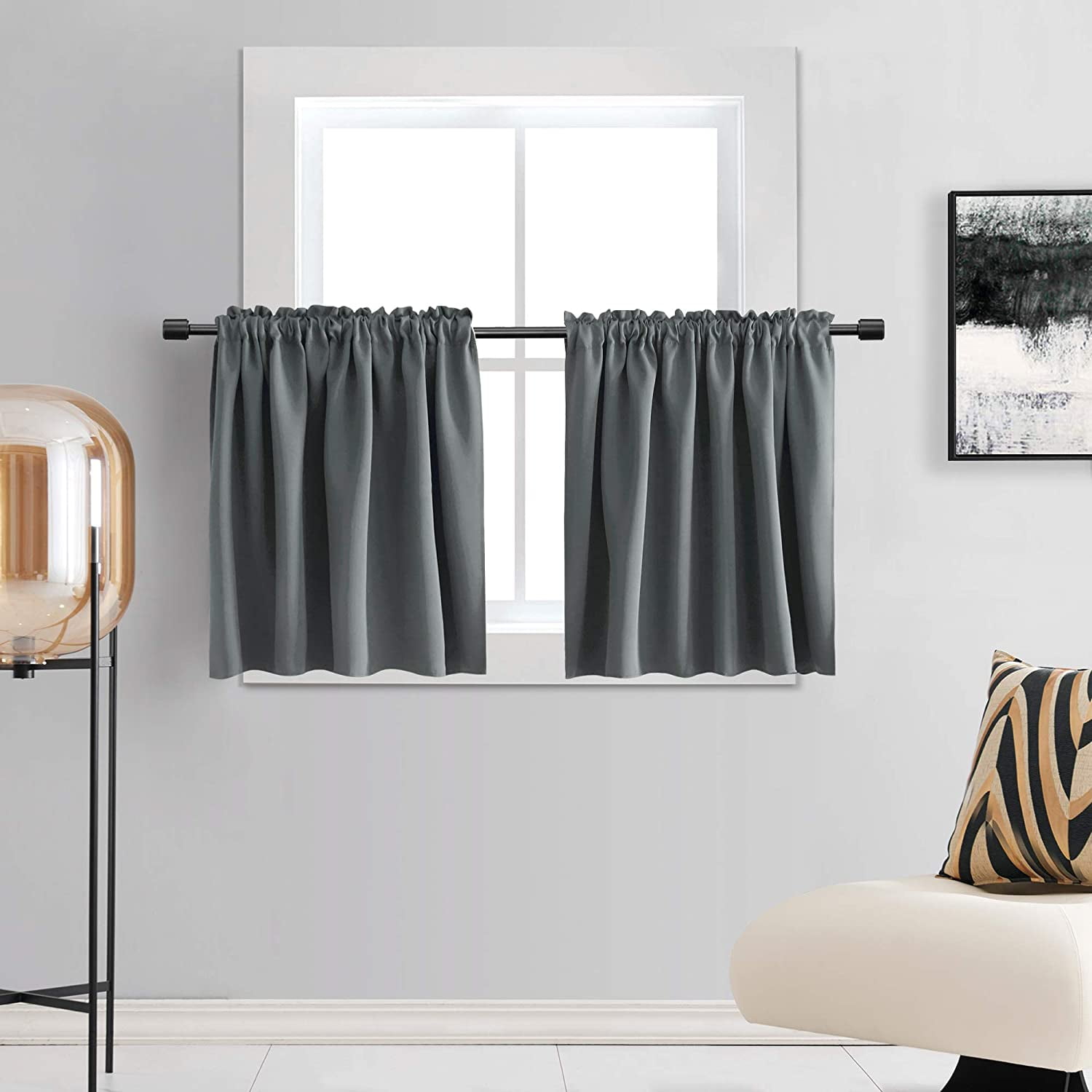 GUAJDE-24 Inch Length Tier Curtains- 2 Panels Blackout Thermal ...
