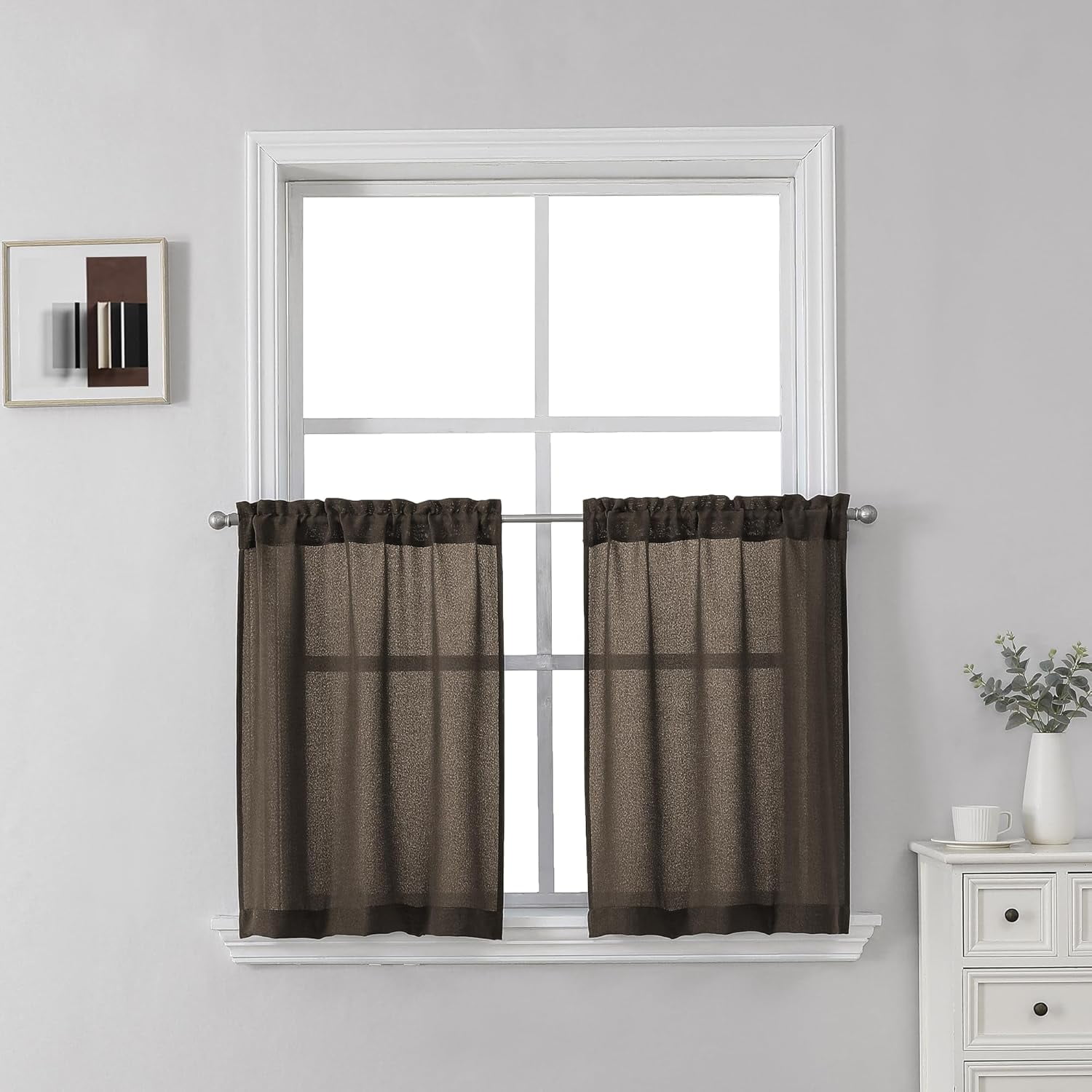 GUAJDE-30 Inch Length Coffee Brown Half Curtain Panels for Cafe Small ...