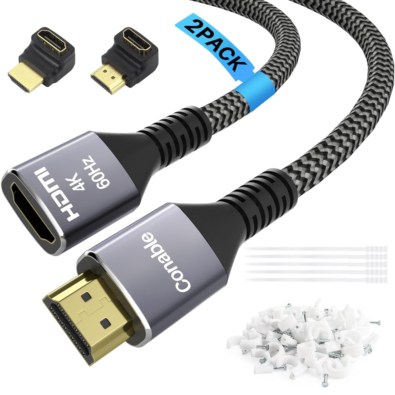 GUAJDE-4K HDMI Extension Cable (2 Pack 4FT+ 4FT), HDMI 2.0 Braided ...