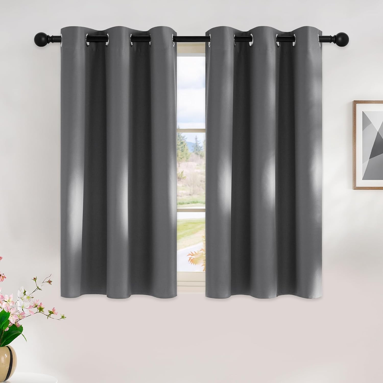 GUAJDE-Blackout Curtains 45 Inches Long Kitchen Drapes, Black Solid ...