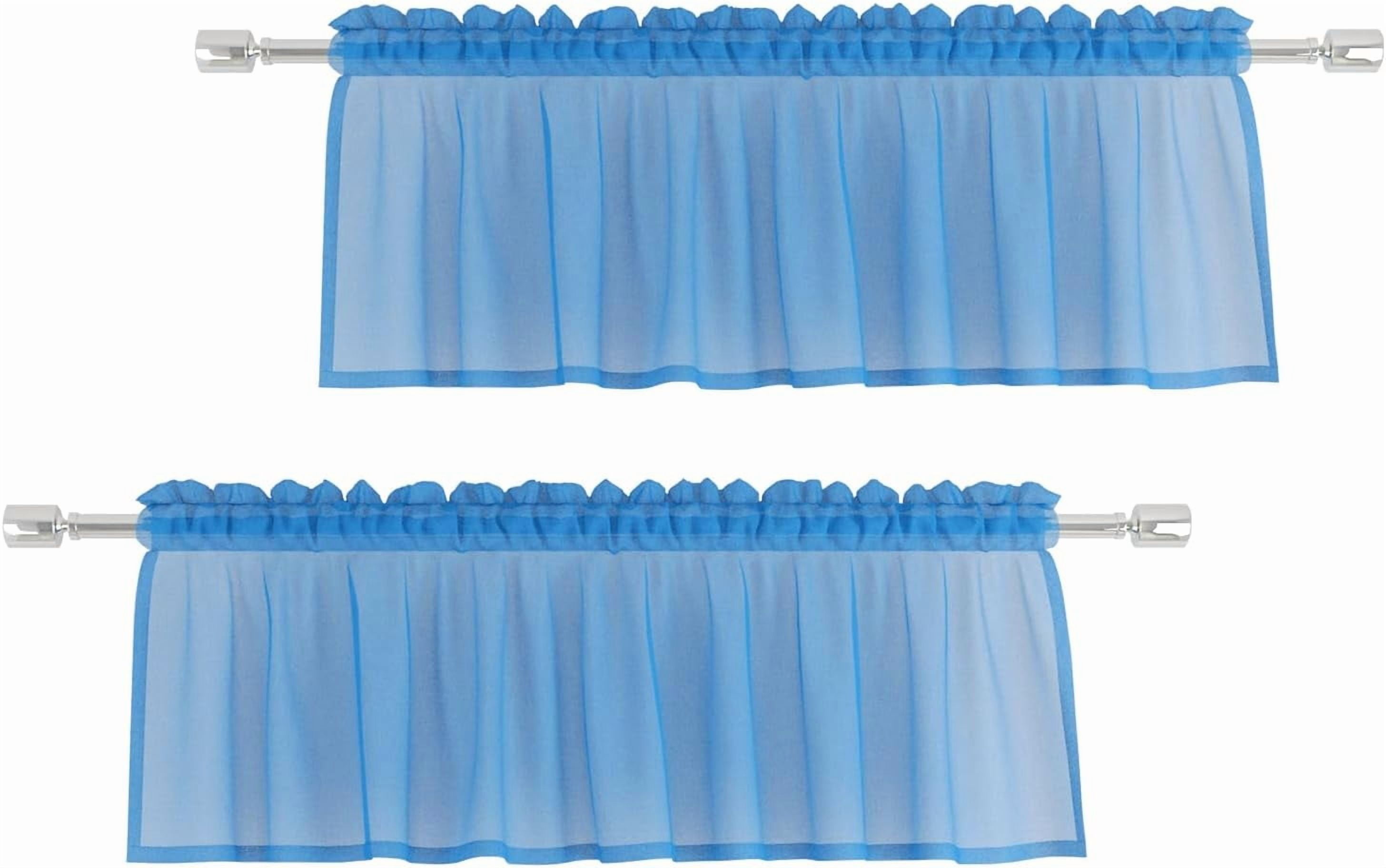 GUAJDE-Blue Valance 15 inches Long Sheer Curtain Valance Living Room ...