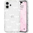 GUAJDE-Bow Case for iPhone 16, Cute Ribbon Bows Wavy Curly Frame Clear ...