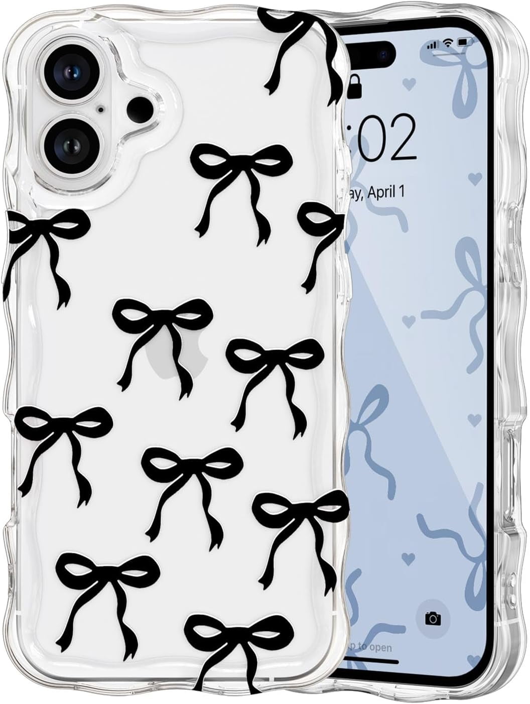 GUAJDE-Bow Case for iPhone 16 Plus, Cute Ribbon Bows Wavy Curly Frame ...