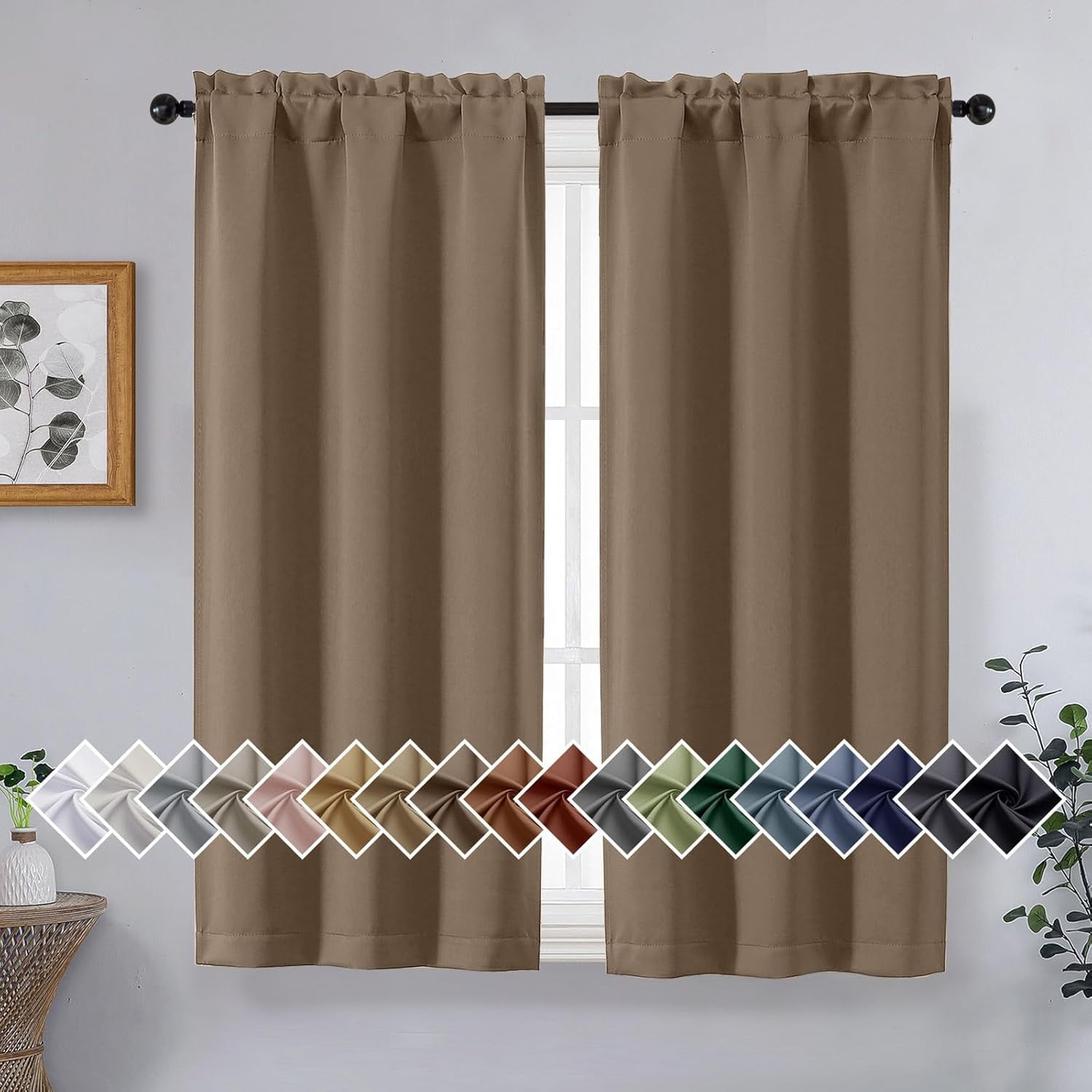 GUAJDE-Brown Short Blackout Curtains for Bedroom 45 Inches Long 2 ...