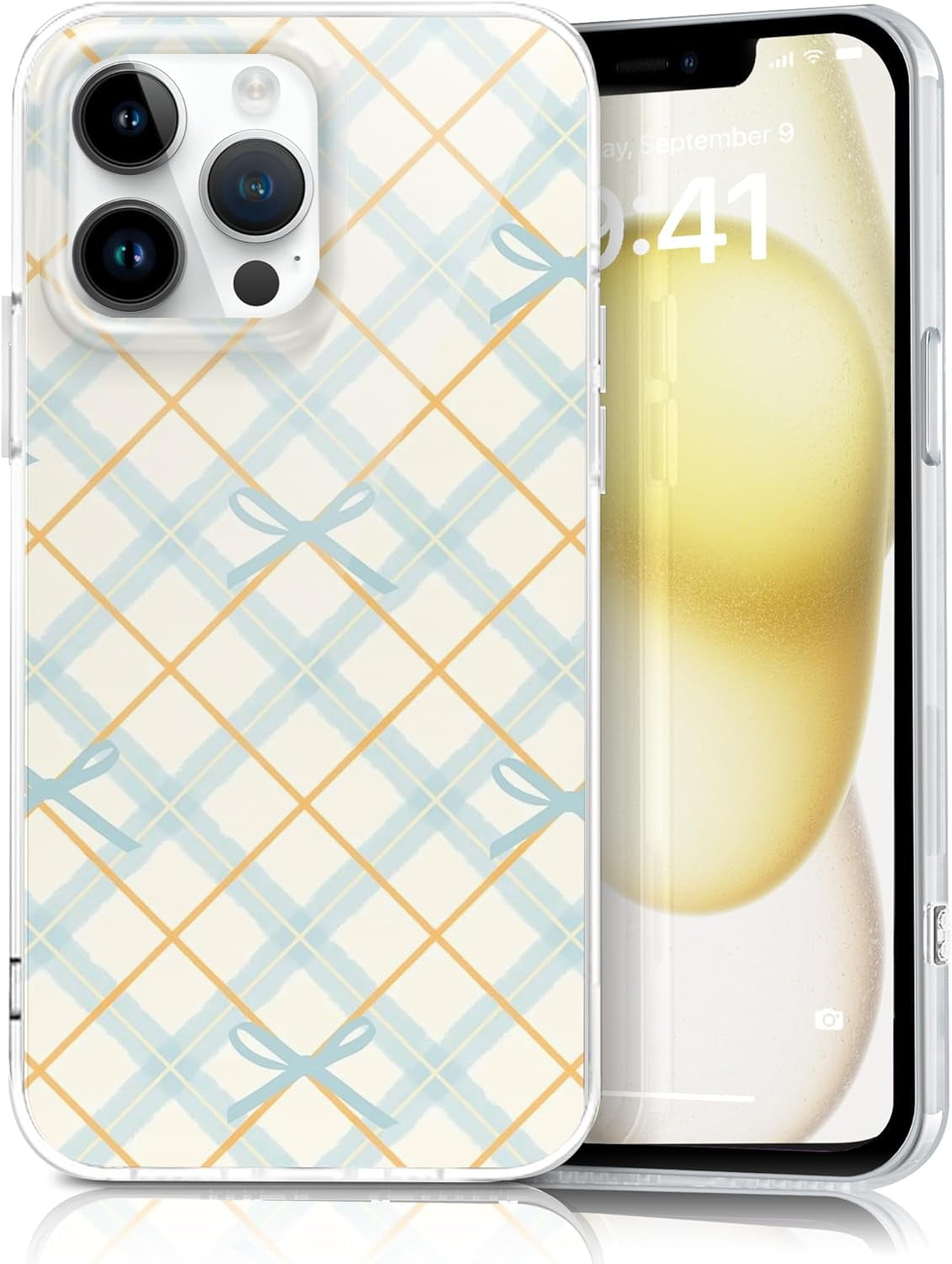 GUAJDE-Compatible with iPhone 13 Pro Max Case, Cute Plaid with Bow ...