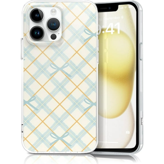 GUAJDE-Compatible with iPhone 13 Pro Max Case, Cute Plaid with Bow ...