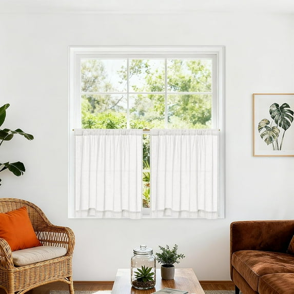 GUAJDE-Cream White Short Curtain for Kitchen Laundry Bathroom 24 Inch ...