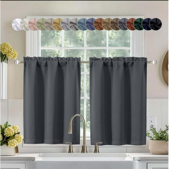 GUAJDE-Grey Short 36 Inches Blackout Curtain 2 Panels Set, Half Window ...