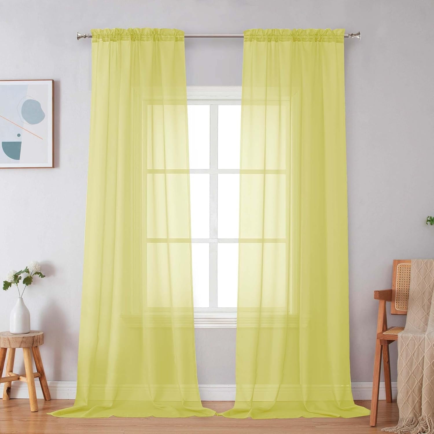 GUAJDE-Lemon Sheer Curtains 96 Inches Long, Light Filtering Rod Pocket ...