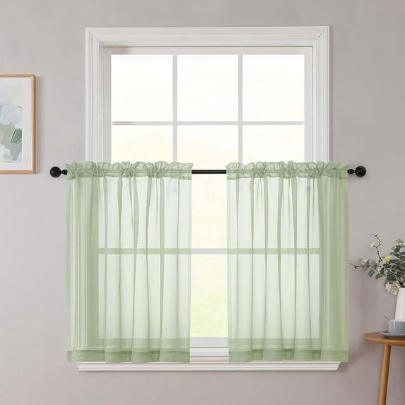 GUAJDE-Light Green Kitchen Curtains 30 Inch Length Tier 2 PCS, Solid ...
