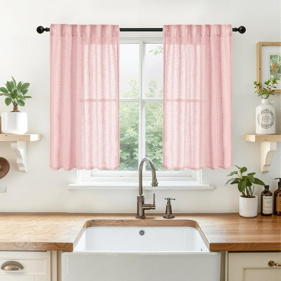 GUAJDE-Light Pink Linen Kitchen Curtains 40 Inches Long, Short Semi ...