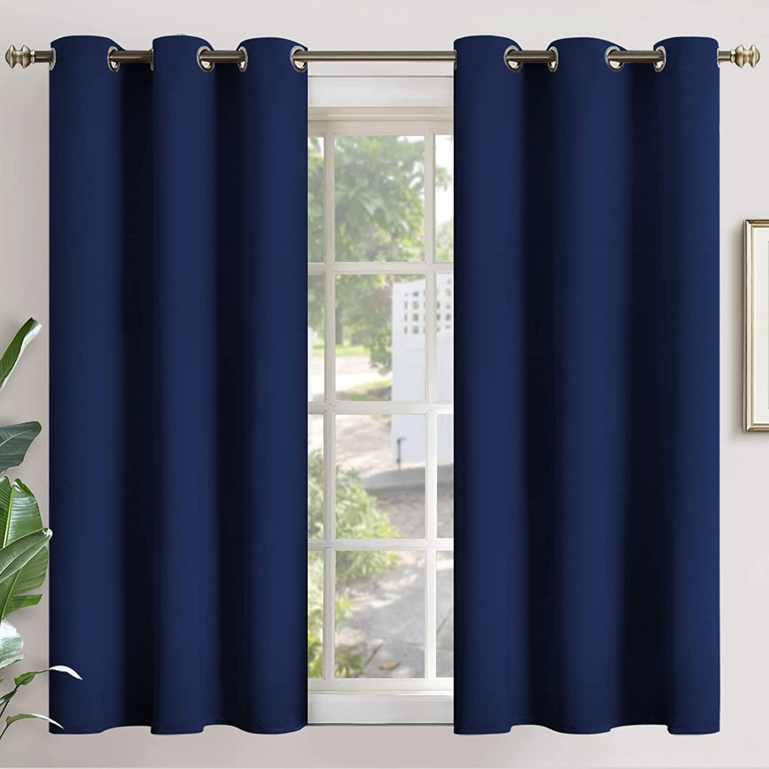 GUAJDE-Navy Blue Blackout Kitchen Curtains 40 Inch Length - Short ...