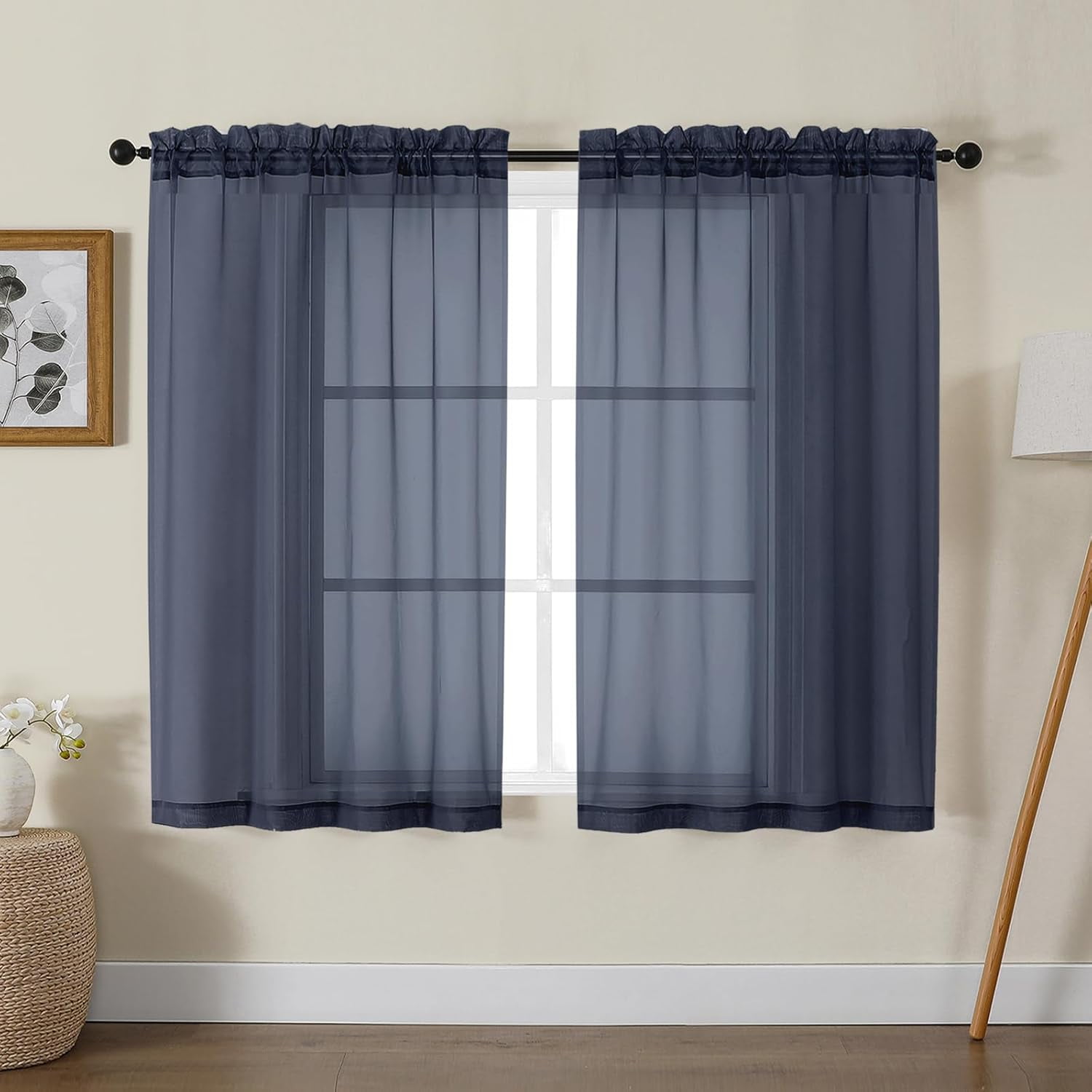GUAJDE-Navy Blue Sheer Curtains for Living Room 45 inches Long, Short ...