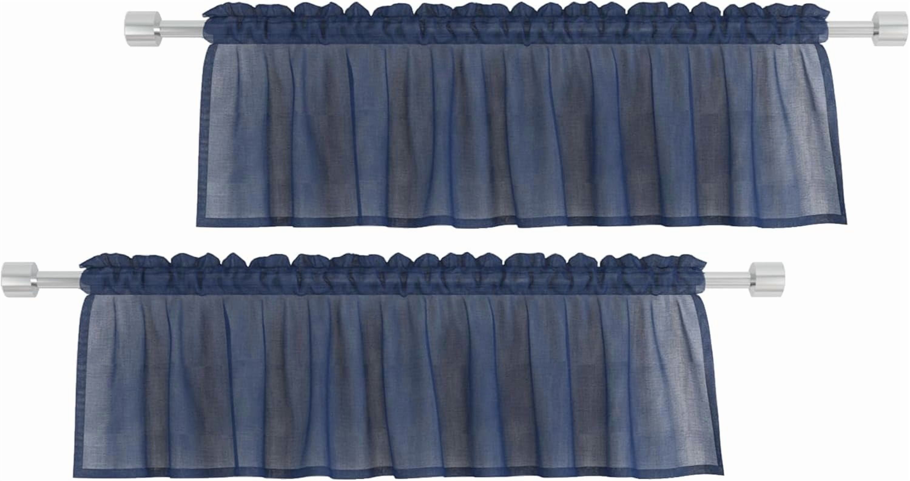 GUAJDE-Navy Blue Valance 15 inches Long Sheer Curtain Valance Living ...