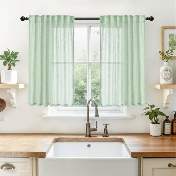 GUAJDE-Sage Green Linen Curtains 40 Inch Length for Kitchen Window ...