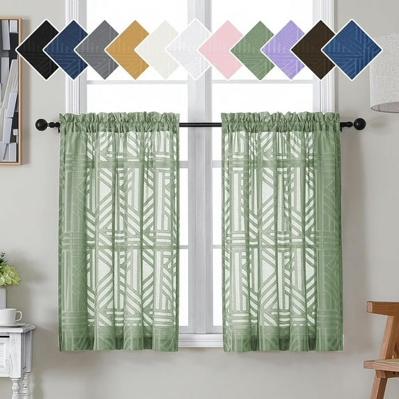 GUAJDE-Sage Green Sheer 36 Inch Tier Curtains 2 Panels, Light Filtering ...