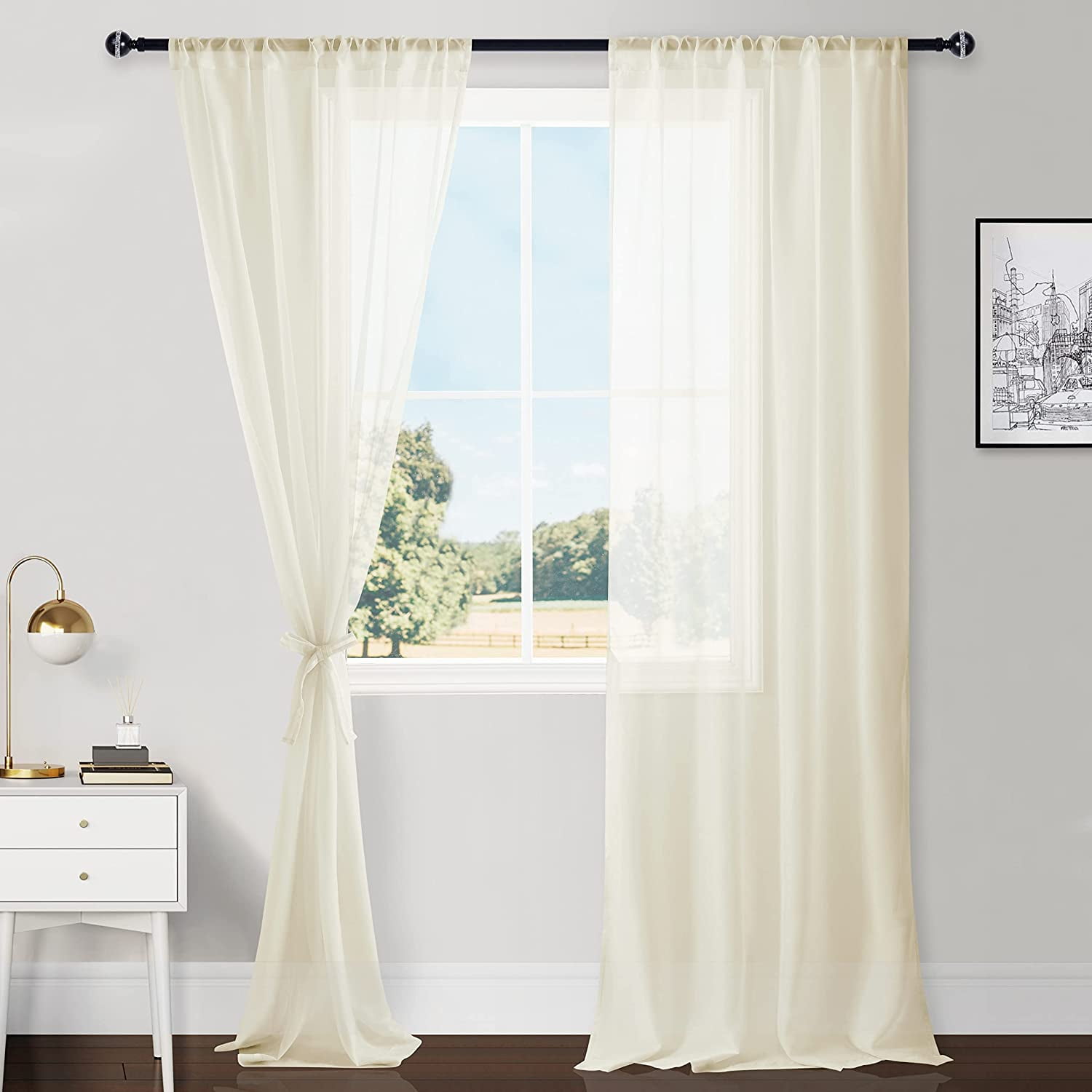 GUAJDE-Sheer Curtains with Tiebacks, Lightweight and Light Filtering ...