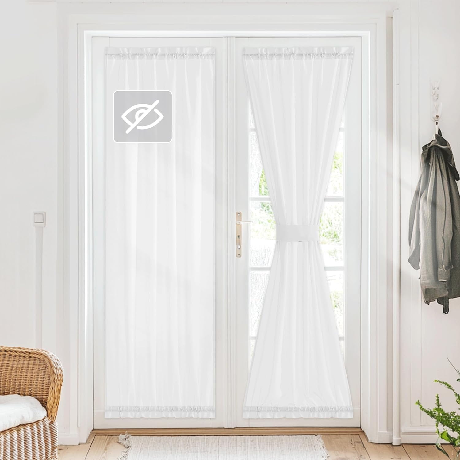 GUAJDE-Sheer French Door Curtain for Front Door, Privacy Non-See ...
